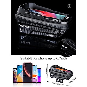 WILD MAN Bike Bag, Bicycle Bike Accessories for Cycling Biking, Bicycle Bike Phone Holder Mount Bag, Bike Bag for Bicycles, Mountain Bike Accessories for Adult Bikes for Cell Phone Under 6.7"