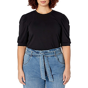 The Drop Women's Mariko Puff Sleeve Crew Neck T-Shirt, Black, 2X Plus Size