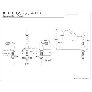Kingston Brass KB1791WLLLS 8" to 16" Widespread Kitchen Faucet Less Sprayer, 8-1/4" in Spout Reach, Chrome