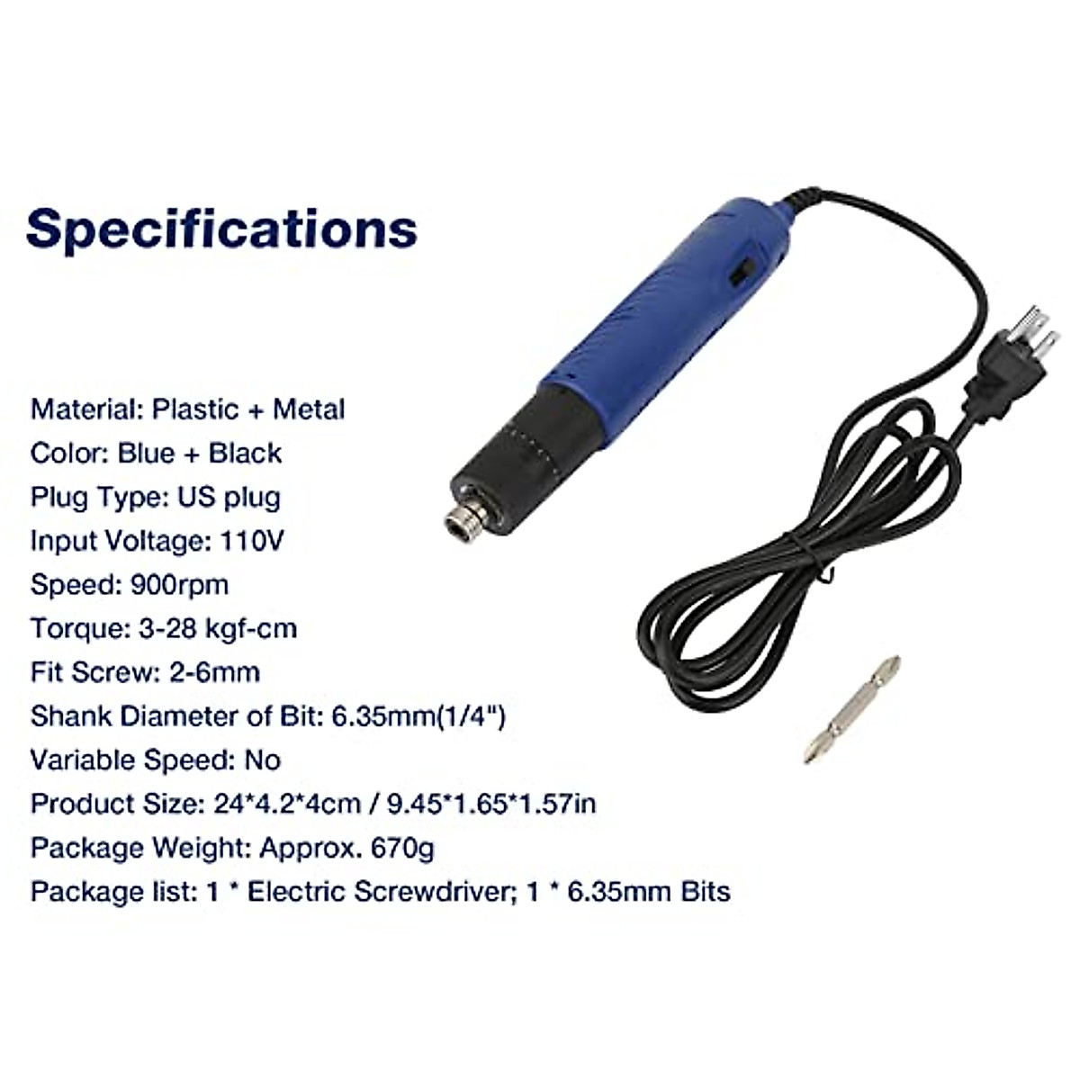 WALFRONT Electric Screwdriver Adjustable Torque 1/4" Handheld Straight Shank Practical Repair Kit 900RPM Fit Screw 2-6mm(US Plug 110V)