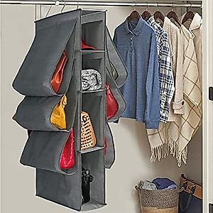 SMDS Purse Storage Organiser 10 Pockets, Large Handbag Organiser, Wardrobe Closet Hanging Storage Organiser (Dark grey)