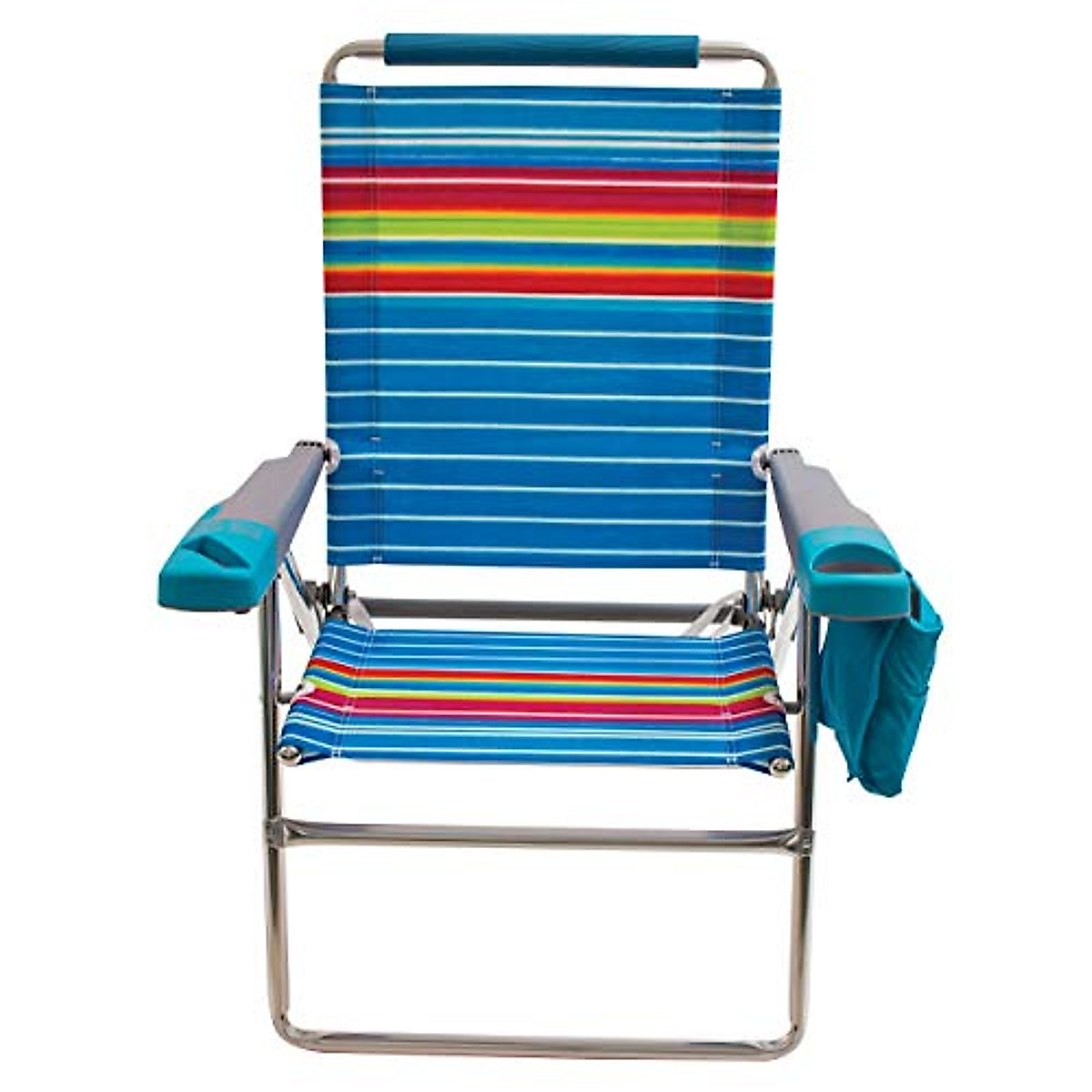 Rio Gear Beach 17" Extended Height 4-Position Folding Beach Chair -Polyester, Graphic Traffic Blue/White/Multi Stripe & Deluxe Wonder Wheeler Wide, Blue Print