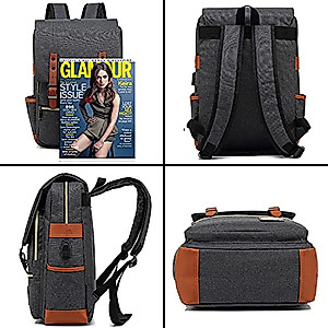 UGRACE Vintage Laptop Backpack with USB Charging Port, Elegant Water Resistant Travelling Backpack Casual Daypacks College Shoulder Bag for Men Women, Fits up to 15.6Inch Laptop in Black