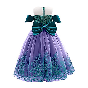 Princess Ariel Costume Little Girls Mermaid Dress Up with Tiara and Wand for Kids Party Purple02 6-7 Years