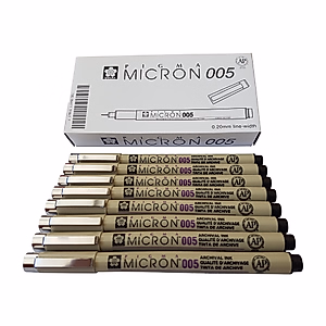 Sakura Pigma Micron pen 005 Black ink marker felt tip pen, Archival pigment ink, fine point for artist drawing pens - 8 pen set