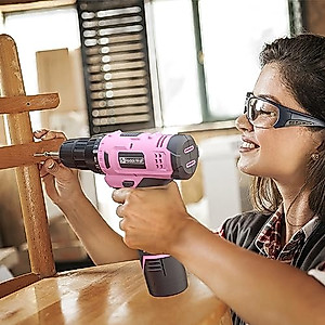 FADAKWALT Cordless Drill Set,12V Power Drill Set with Battery and Charger, compact Driver/Drill Bits, 3/8'' Keyless Chuck,21+1 Torque Setting, 180 inch-lbs, with LED Electric Drill Set（pale Pink）