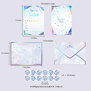 Cheerland 12 Set Iridescent Invitation Card Holographic Invites Birthday Party Wedding Bridal Shower Graduation Sweet 16 Bridal Shower Bachelorette Party Supplies