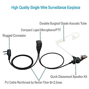 Commountain Single Wire Earpiece Compatible with Baofeng Radios BF-F8HP BF-F9 UV-82 UV-82HP UV-82C UV-5R UV-5R5 UV-5RA UV-5RE UV-5X3 and Kenwood BTECH Retevis Radios, Acoustic Tube Headset