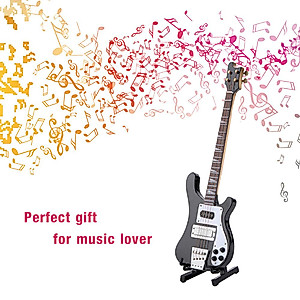 Black Miniature Bass Guitar Replica, with Stand and Case, Instrument Model Ornaments Gift, Exquisite Workmanship and Novel Design
