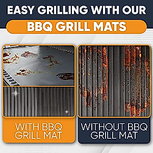 Large Non-Stick BBQ Grill Mat by Linda's Essentials (3 Pack) - Reusable Heat Resistant BBQ Mats for Grilling - Must Have BBQ Accessories Grill Mats for a Easy Clean
