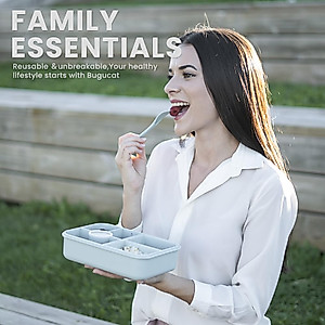 Bugucat Bento Box Adult Lunch Box, 1300Ml/45OZ Leak-Proof Lunch Box with 4 Compartments Cutlery Sauce Container, Lunch containers for Adults/Kids/Toddler Suitable for School