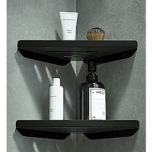 XiangYi 2 Pack Corner Shower Caddy, Adhesive Bathroom Shelf Wall Mounted, No Drilling Kitchen Racks Shower Caddies, Storage Organizer for Bathroom, Toilet, Kitchen and Dorm,Stainless Steel Black