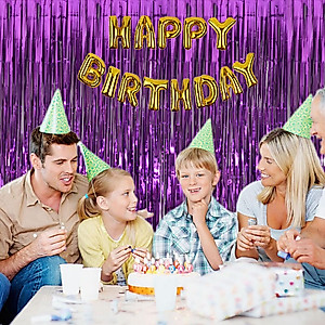 TOPPOT 2 Pack 3.3x8.2 ft Purple Foil Fringe Curtains Backdrop, Tinsel Curtain Backdrop, Streamer Backdrop for Birthday Party, Graduation and Most Common Holiday Party Decorations