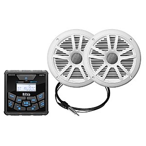 BOSS Audio Systems MCKGB450W.6 6.5 Inch Speakers & Marine Boat Gauge Stereo - Bluetooth Head Unit, No CD DVD Player, AM/FM Radio Receiver, NOAA Weather Band, IPX6 Weatherproof, USB
