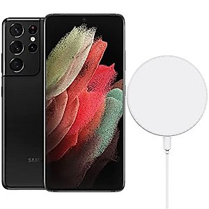 SAMSUNG Galaxy S21 Ultra 5G (128GB, 12GB) 6.8'' AMOLED 2X, 108MP Camera, Volte (Fully Unlocked for AT&T, Verizon, T-Mobile, Global) G998U1 (w/Wireless Charging Pad, Phantom Black) (Renewed)