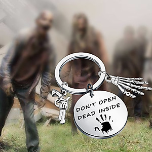 AKTAP Horror Zombie Movie Inspired Keychain Don’t Open Dead Inside Zombie Keyring for Walking -D Fans Gift