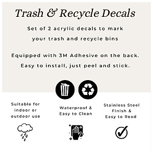 Trash and Recycle Stickers Set of 2 | Indoor Outdoor UV Stable & Weatherproof | Kitchen Pantry Office Organization | Garbage Bin and Waste Basket Label | 3x3 Inch Round Recycling and Trash Sticker