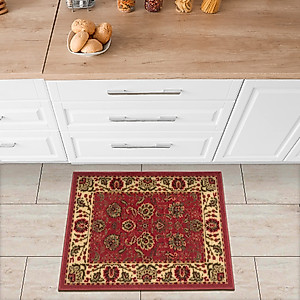 Machine Washable Ottohome Collection Non-Slip Rubberback Oriental Design 2x3 Pack of 2 Indoor Area Rug for Entryway, Bedroom, Kitchen, Bathroom, 2'3" x 3' - Pack of 2, Red