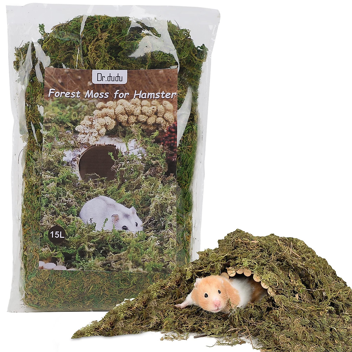 DR.DUDU 15L Forest Moss for Hamster Bedding Nesting, Syrian Gerbils Hamster Cages Accessories, Perfect for Small Animals Terrarium Moss