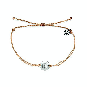 Pura Vida Silver Wander Bracelet - 100% Waterproof, Adjustable Band - Brand Charm, Café De Leche