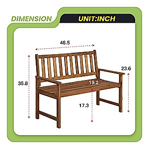 FDW Patio Furniture Outdoor Patio Bench Wood Garden Bench Park Bench Acacia Wood for Pool Beach Backyard Balcony Porch Deck Garden Wooden Furniture, Natural Oiled