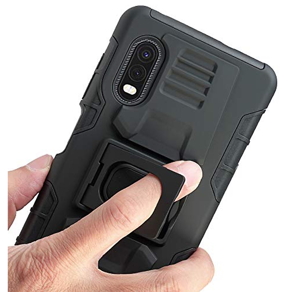 Case and Clip for Galaxy XCover Pro, Nakedcellphone [Black] Rugged Ring Grip Cover with Stand [Built-in Mounting Plate] and [Belt Hip Holster] for Samsung Galaxy XCover Pro Phone (SM-G715)