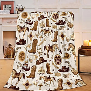 Western Blanket Soft Cozy Southwestern Flannel Throw Blanket Cowboy Decor Warm Lightweight Fleece Plush Bedding Stuff Blanket Gifts for Lover Kids Girls Boys Women Adults Bed Travel 40"x50"