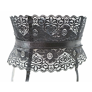 Women Lace 4 Straps Metal Buckles Mysterious Black Sexy Garter Belt for Stockings S508B (Medium)