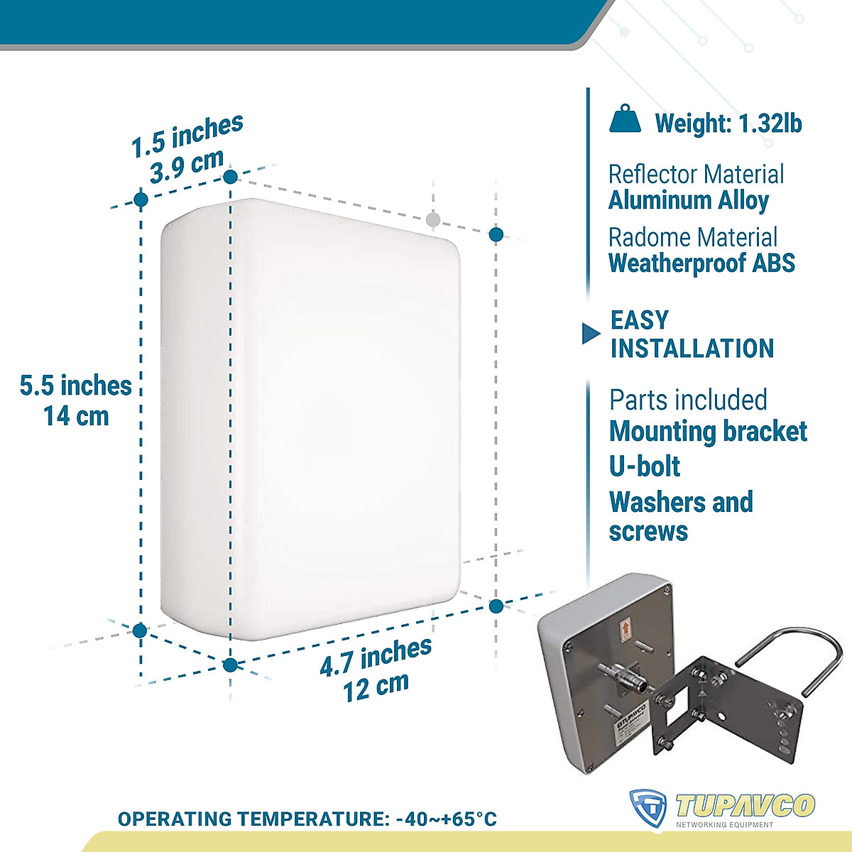 Tupavco TP542 Dual-Band (13dBi) Outdoor Directional Panel Antenna (2.4GHz & 5GHz WiFi) Wireless Network Signal (Pole Mast Mount) Weatherproof High-Gain Long-Range (w/N-Female Connector)