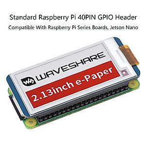 2.13inch e-Paper HAT for Raspberry Pi 4B/3B+/3B/2B/Zero/Zero W/ Zero2W/WH/forArdui/Jetson Nano/STM32, 250x122 Pixel White Black Red Three-Color E-Ink Display Screen, SPI Interface Full Refresh