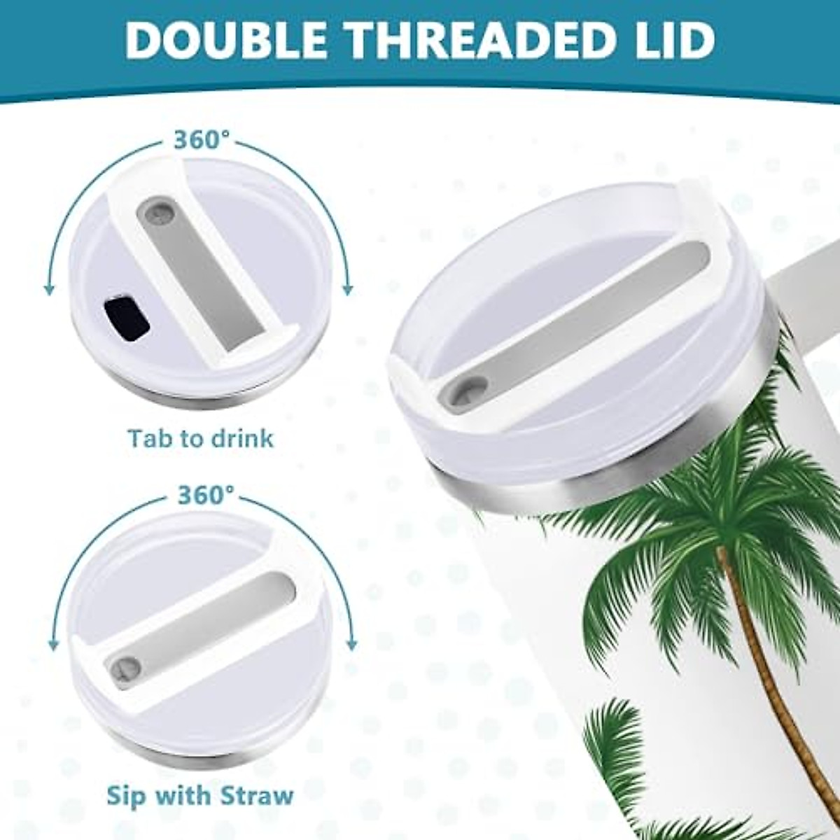 40 Oz Palm Trees Stainless Steel Tumbler with Lid and Straw Travel Insulated Tumblers