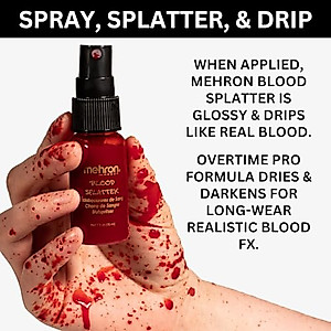 Mehron Makeup Blood Splatter | Professional Fake Spray Blood | Fake Blood Makeup for Performance, Halloween, Face Paint, Costumes, & Special FX 1 fl oz (29 ml)