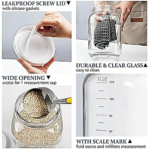 2 Pack Wide Mouth 1 Gallon Clear Glass Jar with Lid, Heavy Duty Airtight Screw Lid with Silicone Gasket - Large Mason Jar with 2 Scale Mark for Fermenting Kombucha and Storing Food(Extra 2 Gaskets)