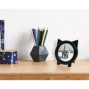 Isaac Jacobs 4x4 Round Resin Sentiment Cat Picture Frame with Ears, Photo Tabletop & Wall Display Hanging Display & Home Décor (Black)