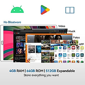 2023 Android Tablet 10.1 Inch, 2 in 1 Tablets with Keyboard 64GB ROM+4GB RAM 512GB Expandable, Support 5Ghz WiFi, Bluetooth 5.0, Dual Camera 13+5MP, Quad Core Processor, IPS FHD Tablet PC