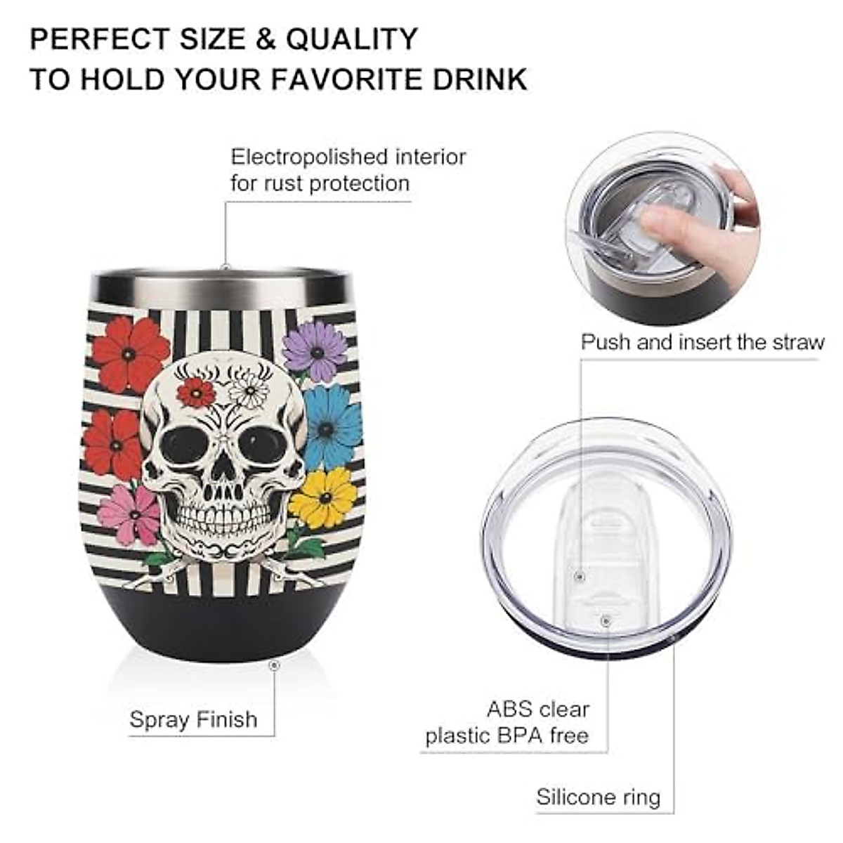 OPTKSNCU 304 Stainless Steel Insulated Cup with Lid, Black And White Stripes Print Durable, And Easy to Clean – Ideal for Home, Office, And Gift Giving