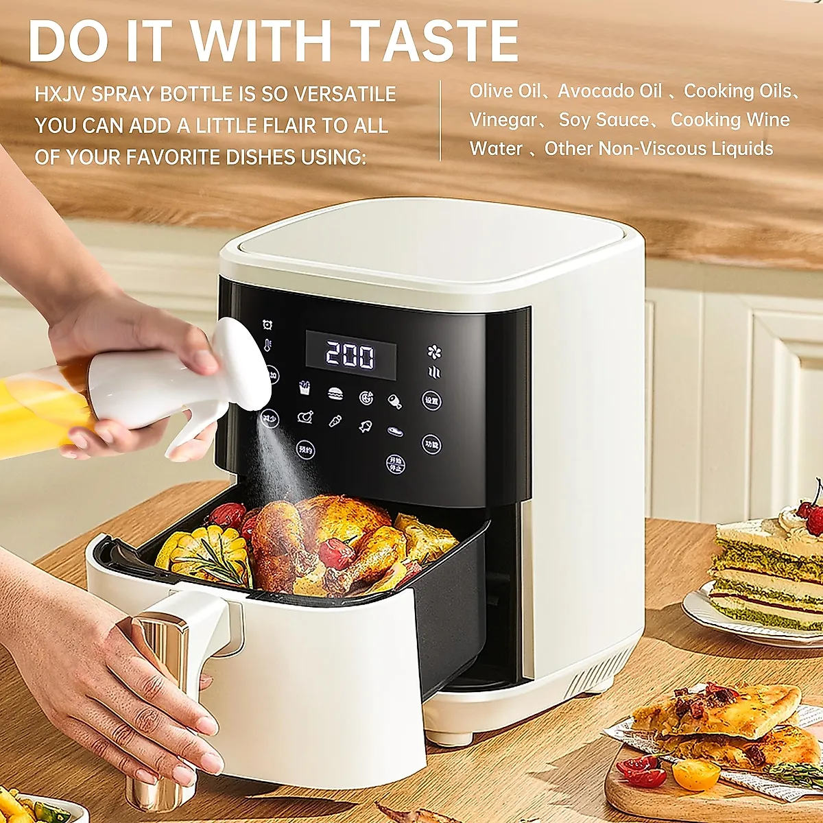 Oil Sprayer for Cooking, Kitchen Gadgets Olive Oil Sprayer, 250ml Oil Spray Bottles for Kitchen Air Fryer Accessories, Continuous Oil Mister Spray Bottle, Olive Oil Dispenser for Baking, Bbq