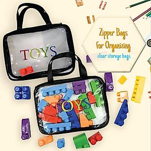 4 Packs Large Toy Storage Bags,Clear PVC Bags with Zipper,Toy Storage Organizer,Waterproof Toy Bags for Board Games, Building Blocks,Leather Material,TOYS design,(Big Size)