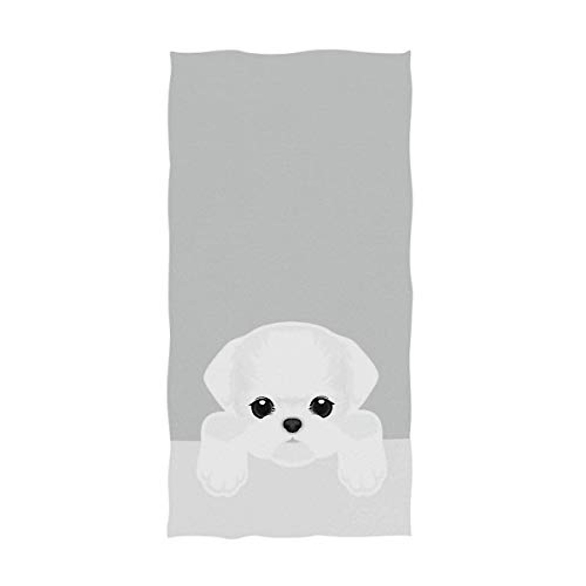 Naanle Cute Cartoon Maltese Dog Print Soft Absorbent Guest Hand Towels for Bathroom, Hotel, Gym and Spa (16 x 30 Inches,Gray)