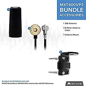 Midland – MXT400VP3-40 Watt GMRS MicroMobile Two Way Radio - Off Roading Outdoor Boat Ranches Tractors Radio - 8 Repeater Channels - Antenna Mounting Bracket Antenna Chord, 3dB Gain Ghost Bundle