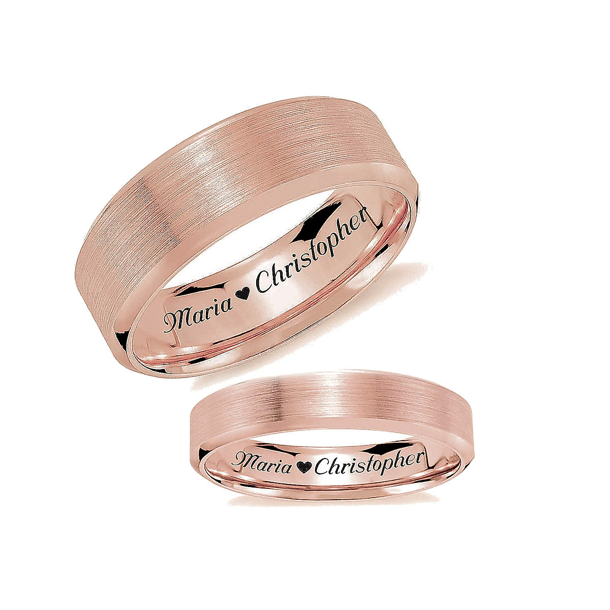 Engraved Rose Gold Ring Set, Personalized Couple's Ring Set Custom, Promise Ring, Engraved Free