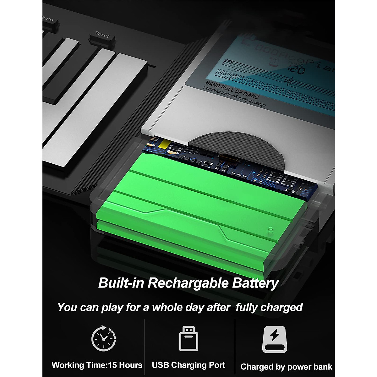 SURNUO Portable Roll Up 88 Keys Piano Keyboard with LCD Display, Digital Electric Hand Roll Piano Keyboard with 2000mAh Rechargeable Battery Christmas Gifts