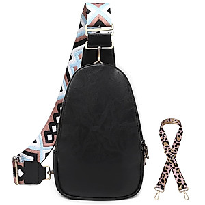 WSRYDJDL Women Chest Bag Sling Bag Small Crossbody PU Leather Satchel Daypack Shoulder backpack for traveling hiking Cycling (Black)