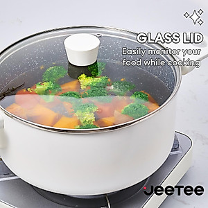 JEETEE Ceramic Cookware Set White Pots and Pans Set Nonstick,13 PCS Kitchen Induction Cooking Set, Non Toxic PTFE & PFOA Free Compatible with All Stoves