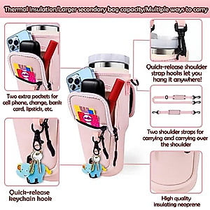 BABORUI Water Bottle Holder for Stanley with Strap, Water Bottle Carrier for Stanley 40oz, Adjustable Crossbody Shoulder Hand Strap 2 Pouch Water Bottle Accessories for Travelling Hiking Camping