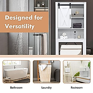 Giantex Over-The-Toilet Space Saver Cabinet - Freestanding Bathroom Storage Cabinet, 4-Tier Above Toilet Organizer with Sliding Barn Door, 3-Position Adjustable Shelves, Toilet Organizer Rack, White