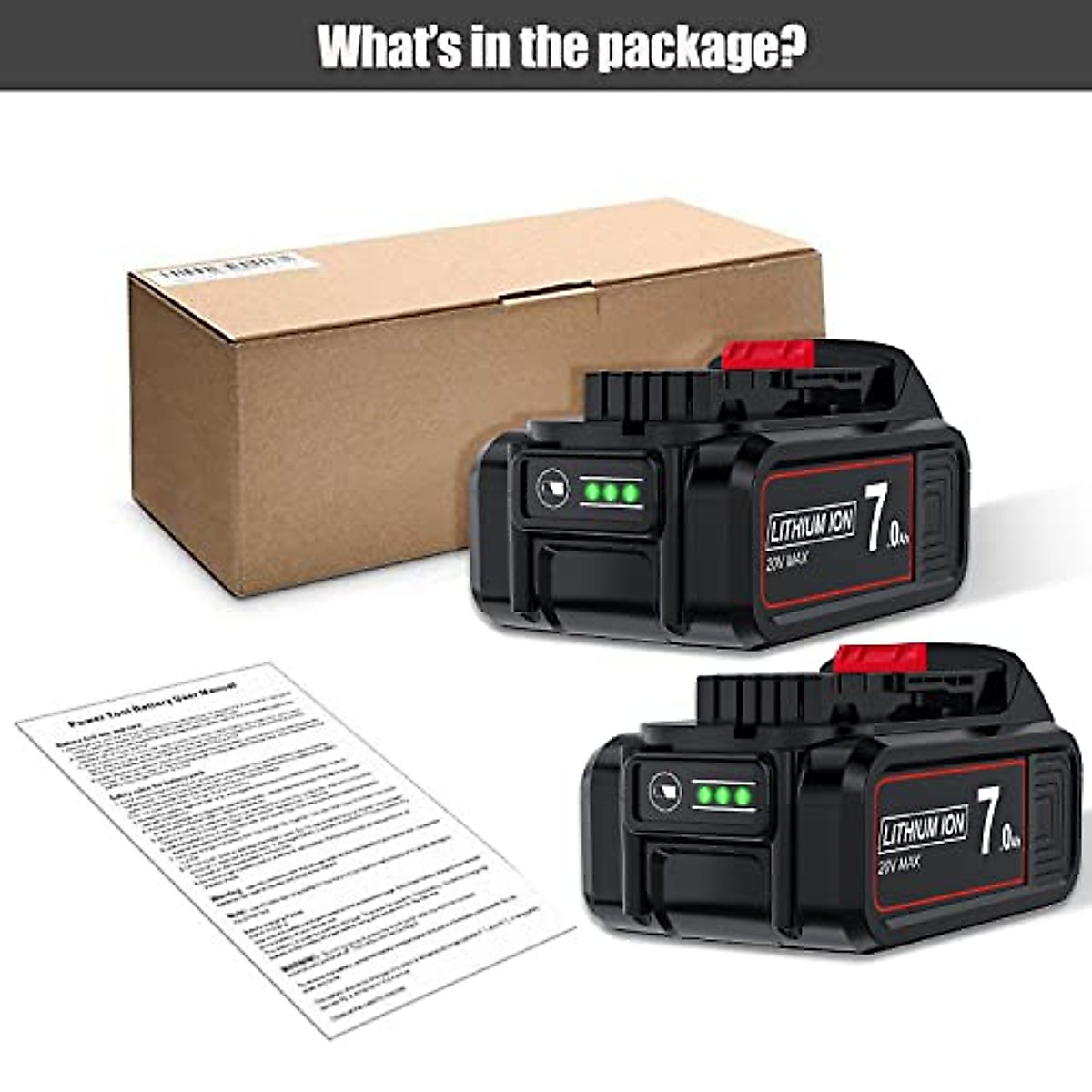 Bonacell 2Pack 20V 7.0Ah Lithium Battery Replacement for Dewalt 20 Volt Battery Max XR Cordless Tools DCB206 DCB200 DCB201 DCB204 DCB207 DCD/DCF/DCG Series