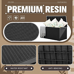 Flamaker 100 Gallon Large Deck Box Waterproof Resin Outdoor Storage for Patio Furniture, Garden Tools, Pool Accessories and Toys (Black)