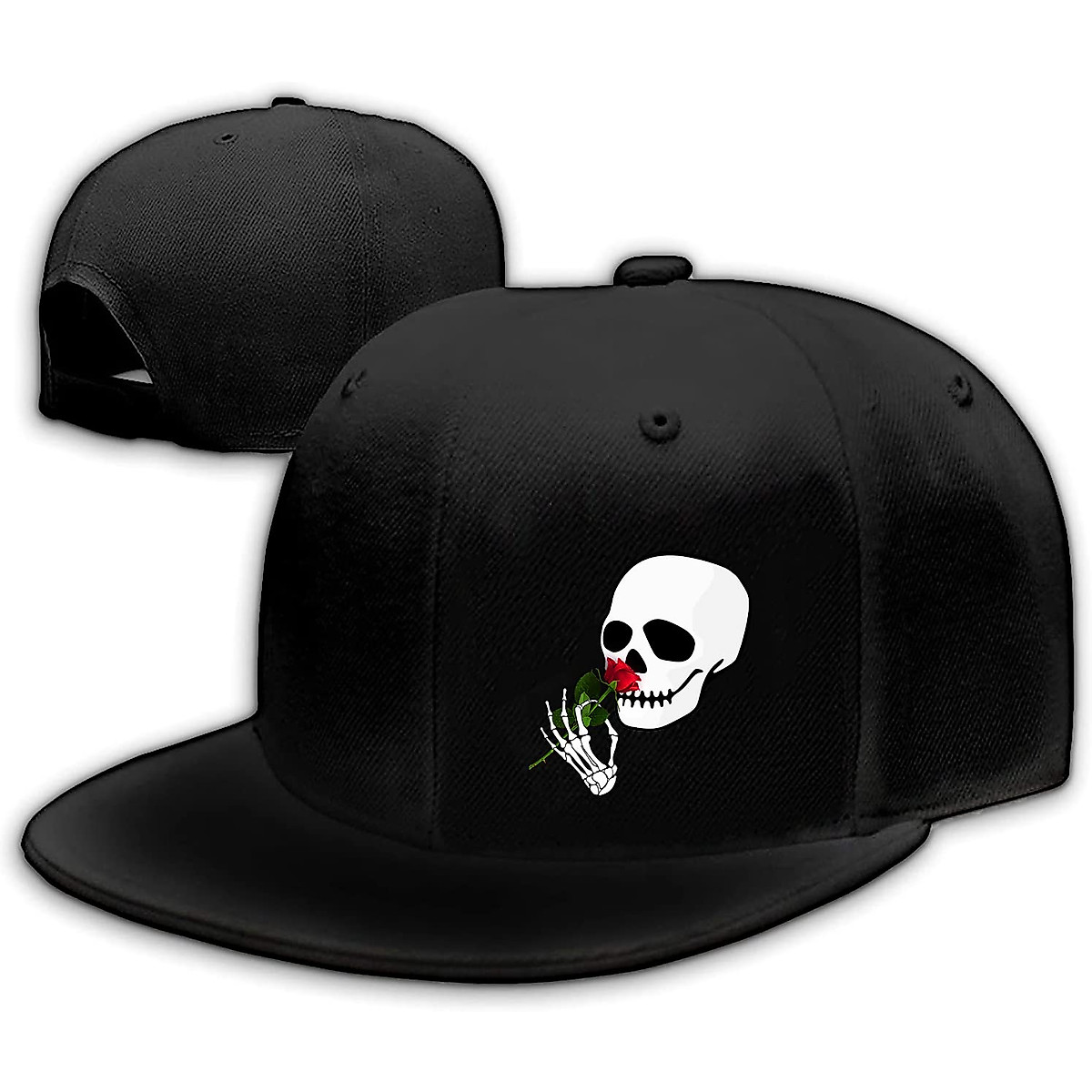 Tijeyi Snapback Hat Flat Bill Hats for Men Skulls Skeleton Hand Rose Flower Funny for Women Dad Adjustable Baseball Cap