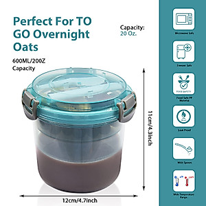 Overnight Oats Containers with Lids Set of 2,20OZ Overnight Oats Jars,Leakproof Food Storage Containers for Oatmeal,Yogurt with Spoon,Cereal Milk Breakfast On The Go Cups,Meal Prep Container